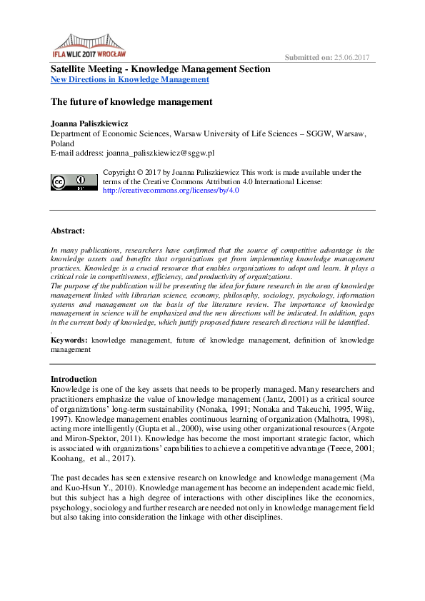(PDF) The future of knowledge management