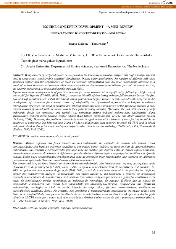 (PDF) Equine Conceptus Development – a Mini Review