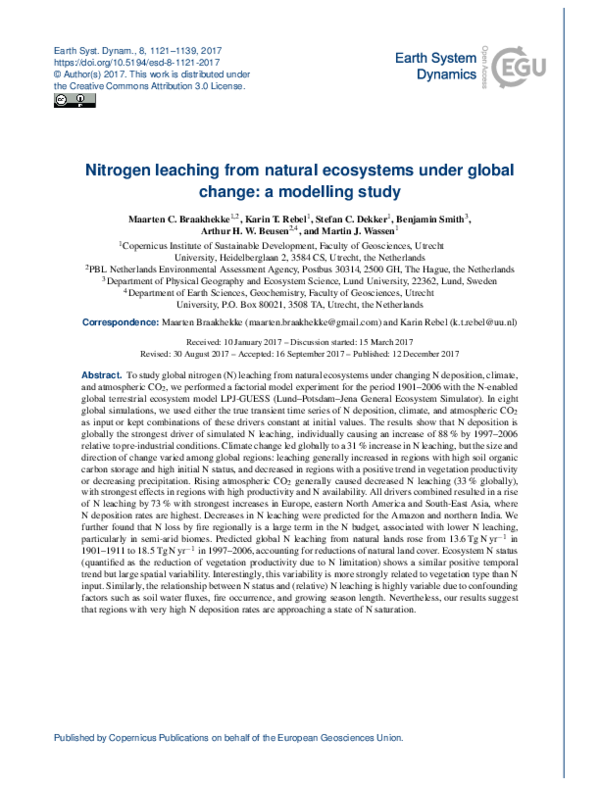 (PDF) Nitrogen leaching from natural ecosystems under global change: a ...