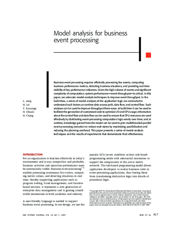 (PDF) Model analysis for business event processing