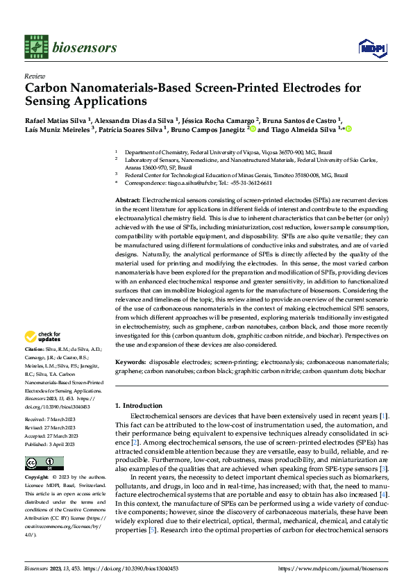 (PDF) Carbon Nanomaterials-Based Screen-Printed Electrodes for Sensing Applications