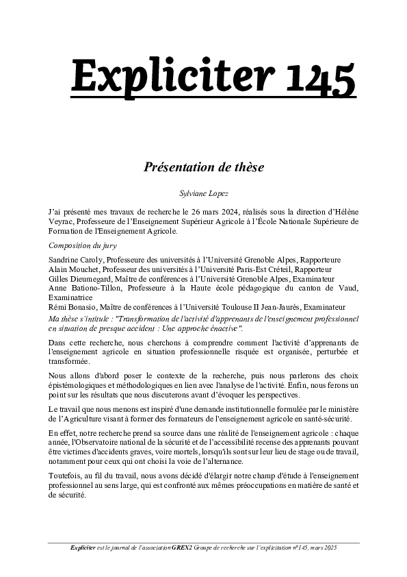 (PDF) Expliciter 145 Présentation de thèse