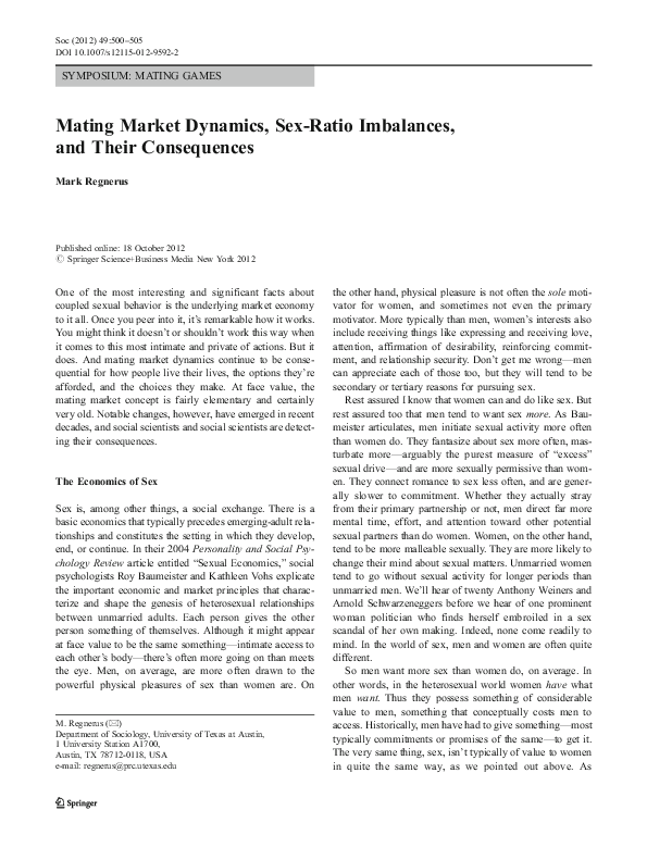 (PDF) Mating Market Dynamics, Sex-Ratio Imbalances, and Their Consequences
