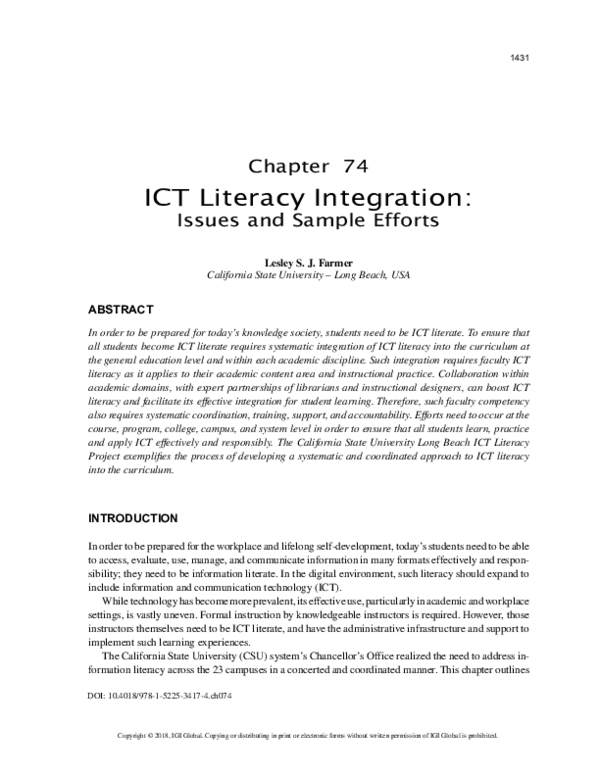 (PDF) ICT Literacy Integration