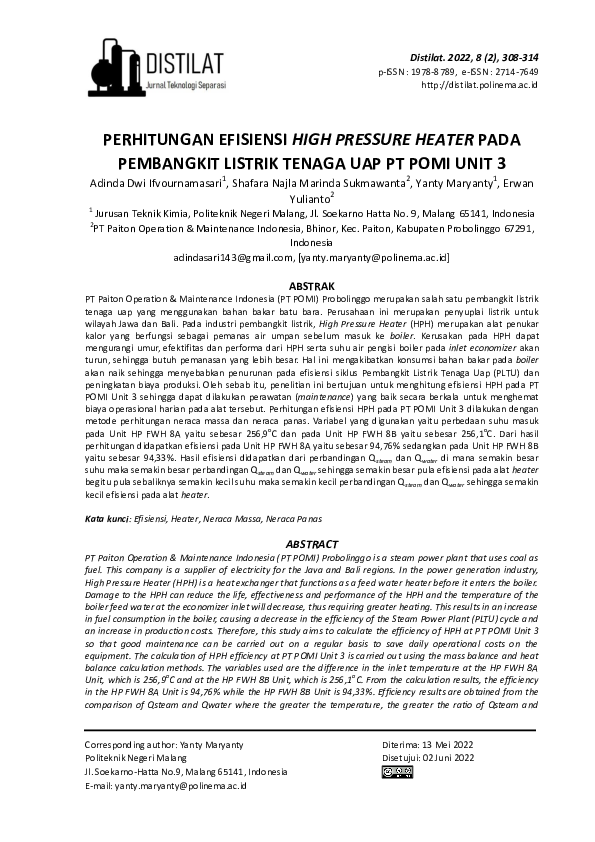 (PDF) Perhitungan Efisiensi High Pressure Heater Pada Pembangkit ...