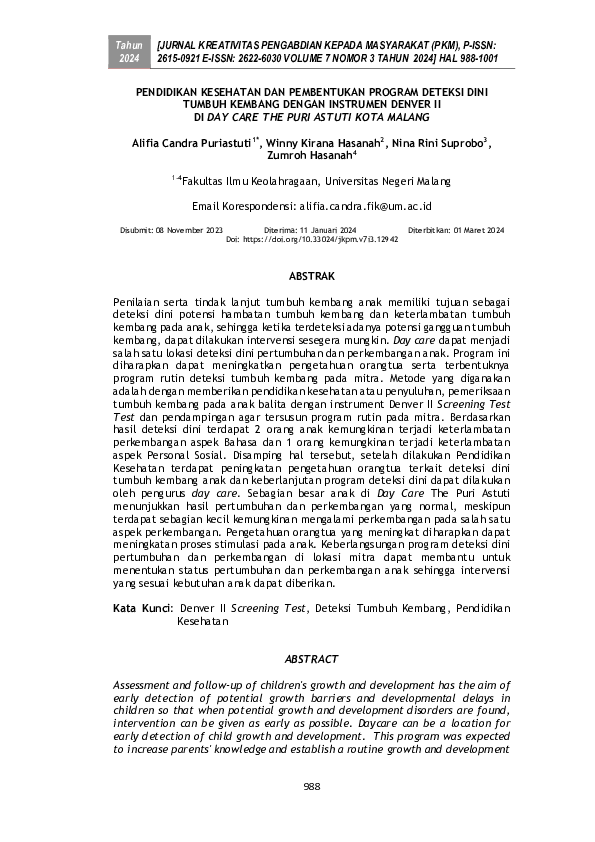 (PDF) Pendidikan Kesehatan dan Pembentukan Program Deteksi Dini Tumbuh ...