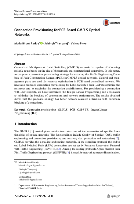 (PDF) Connection Provisioning for PCE-Based GMPLS Optical Networks