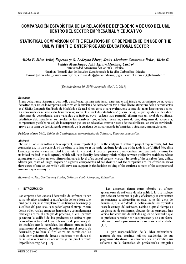 (PDF) Comparación estadística de la relación de dependencia de uso del UML dentro del sector ...
