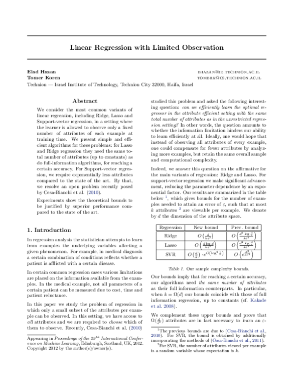 (PDF) Linear Regression with Limited Observation