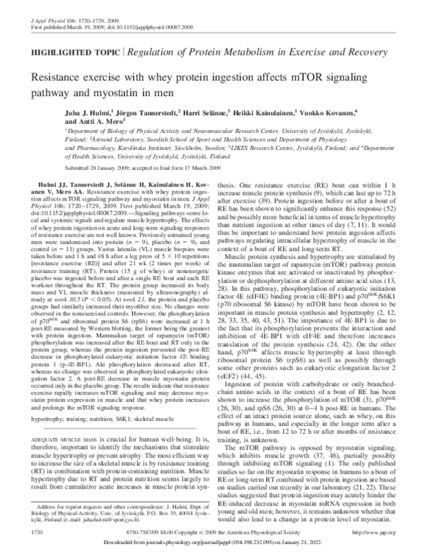 (PDF) Resistance exercise with whey protein ingestion affects mTOR ...