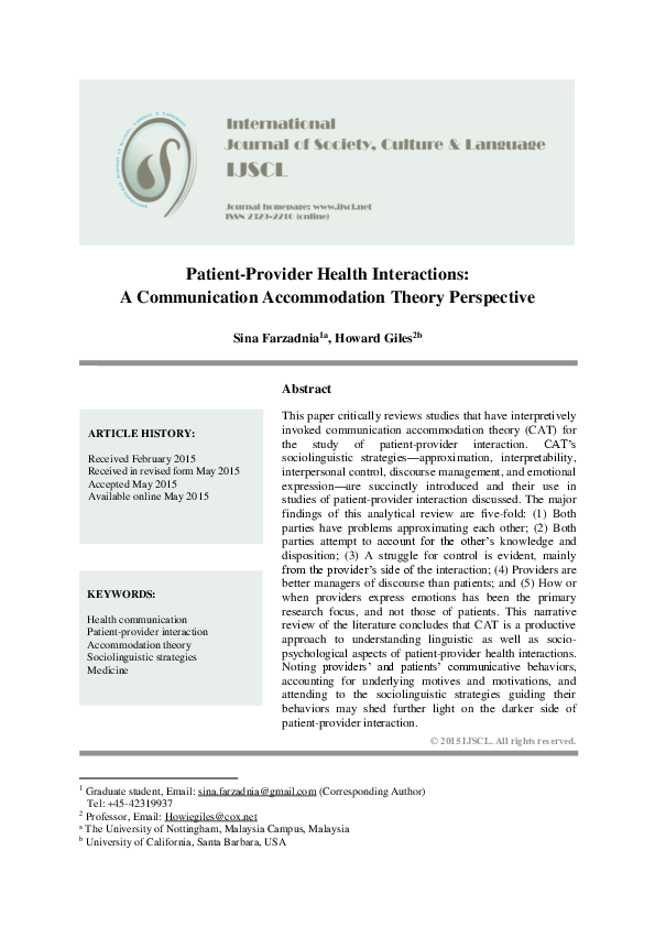 (PDF) Patient-Provider Interaction: A Communication Accommodation ...