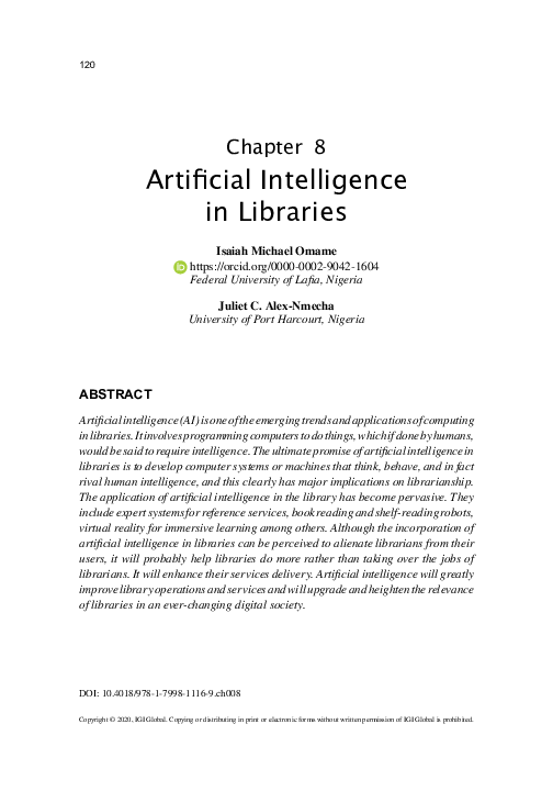 (PDF) Artificial Intelligence in Libraries