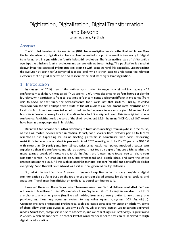 (PDF) Digitization, Digitalization, Digital Transformation, and Beyond