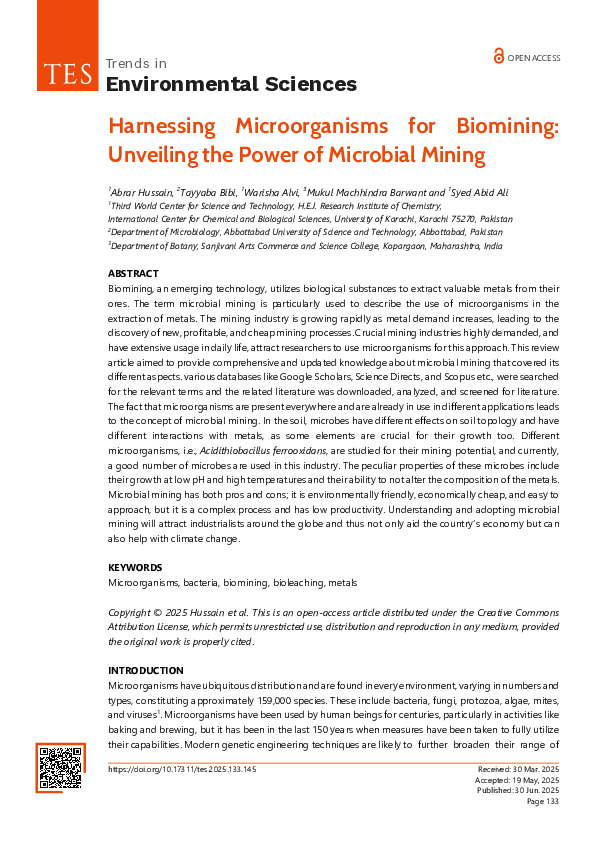 (PDF) Harnessing Microorganisms for Biomining: Unveiling the Power of ...