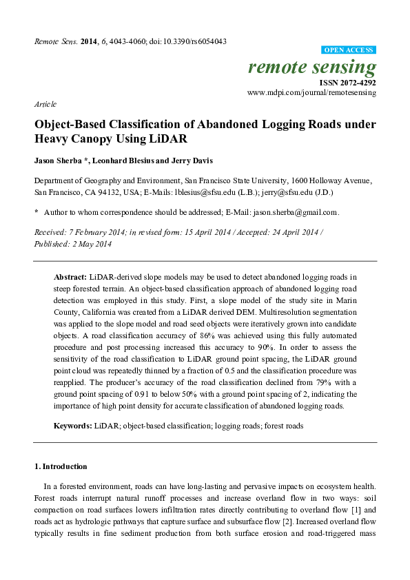 (PDF) Object-Based Classification of Abandoned Logging Roads under ...