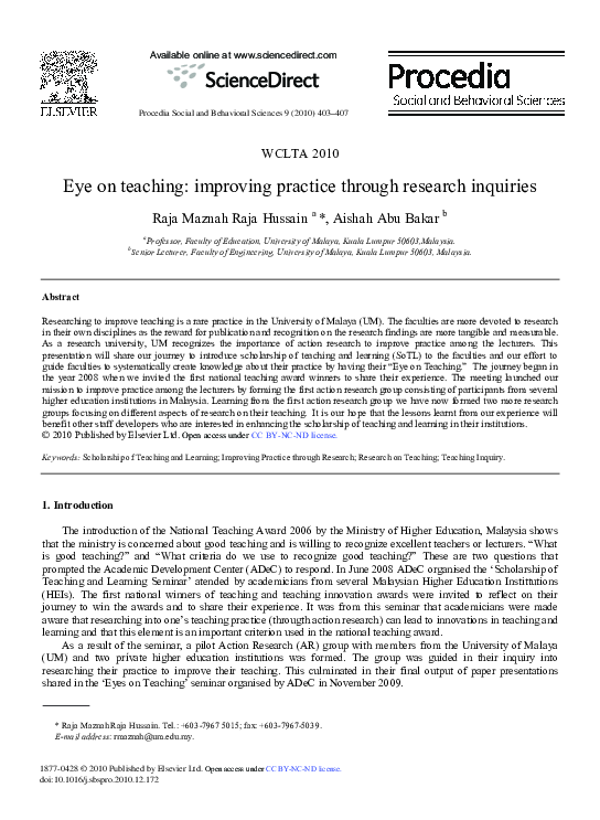 (PDF) Eye on teaching: improving practice through research inquiries