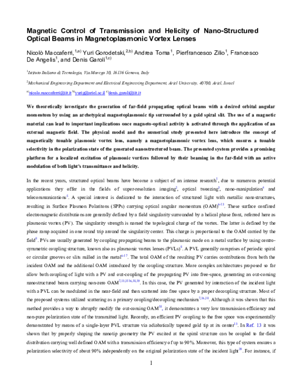 (PDF) Magnetoplasmonic control of plasmonic vortices