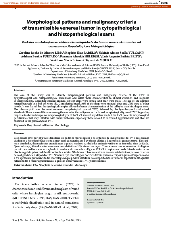 (PDF) Morphological patterns and malignancy criteria of transmissible venereal tumor to ...