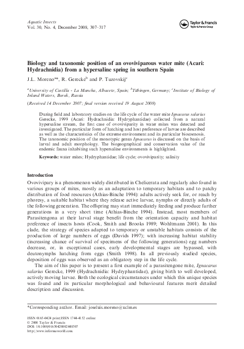 (PDF) Biology and taxonomic position of an ovoviviparous water mite ...