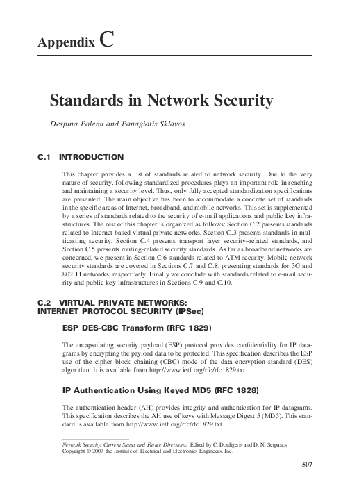 (PDF) Appendix C: Standards in Network Security