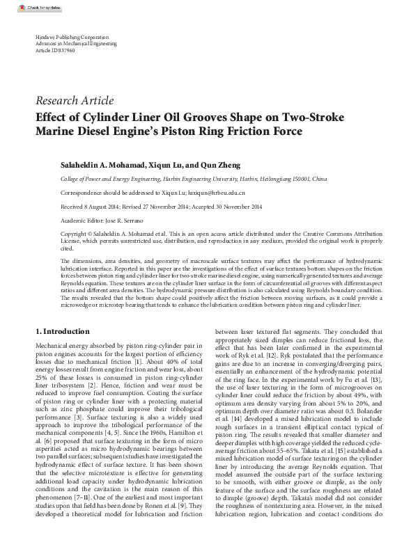 (PDF) Effect of Cylinder Liner Oil Grooves Shape on Two-Stroke Marine ...