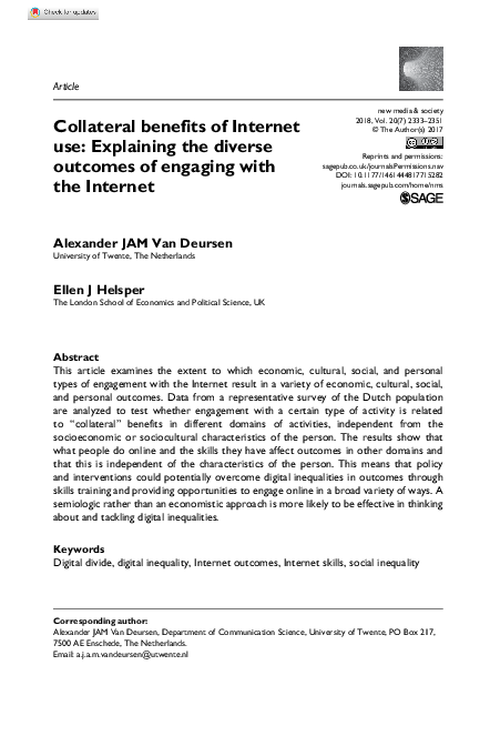 (PDF) Collateral benefits of Internet use: Explaining the diverse ...