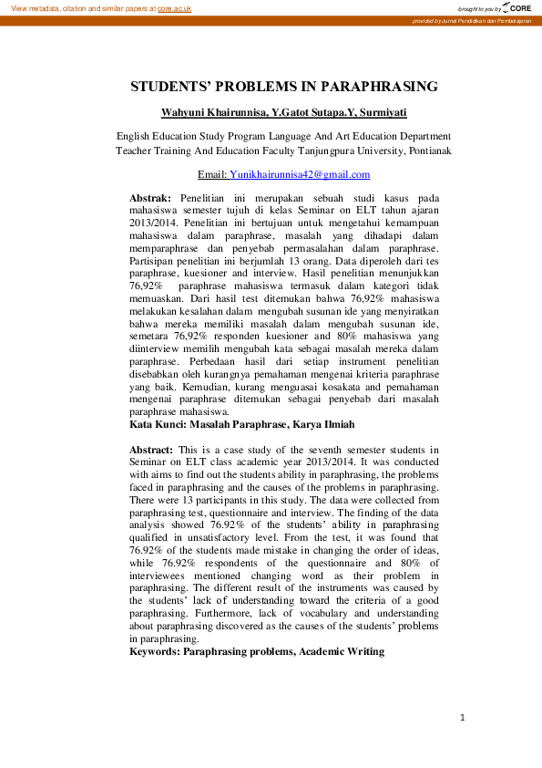 (PDF) Students’ Problems in Paraphrasing
