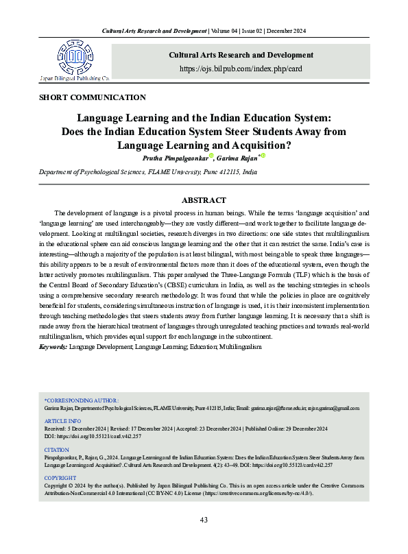 (PDF) Language Learning and the Indian Education System: Does the Indian Education System Steer ...