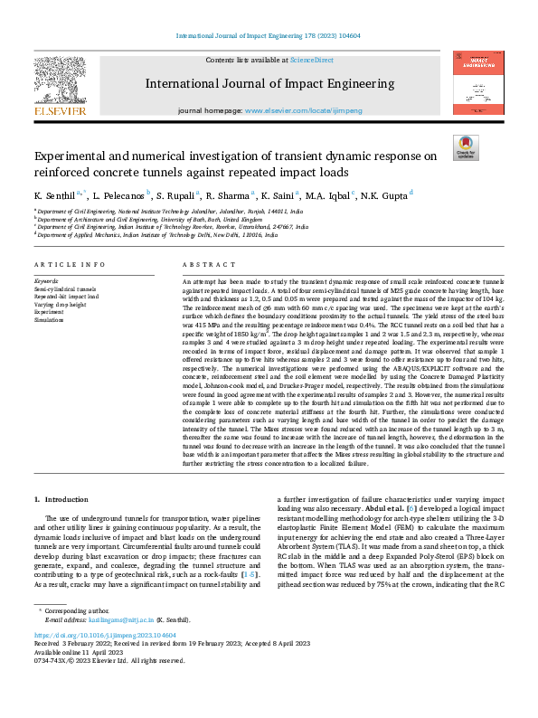 (PDF) Experimental and numerical investigation of transient dynamic ...