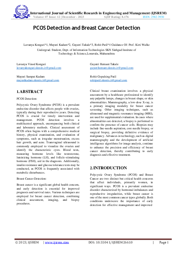 (PDF) PCOS Detection and Breast Cancer Detection