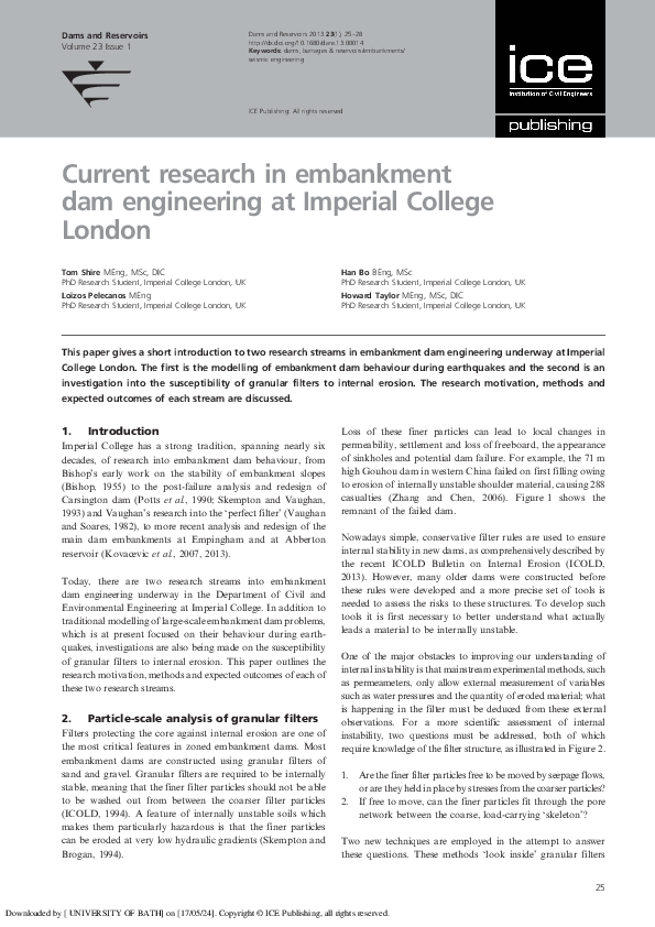 (PDF) Current research in embankment dam engineering at Imperial College London