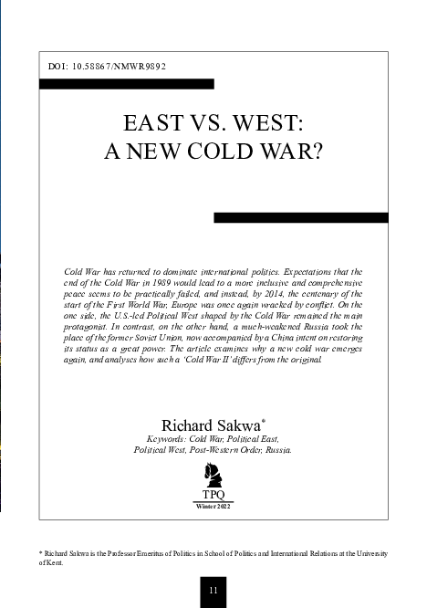 (PDF) East vs. West: A New Cold War?