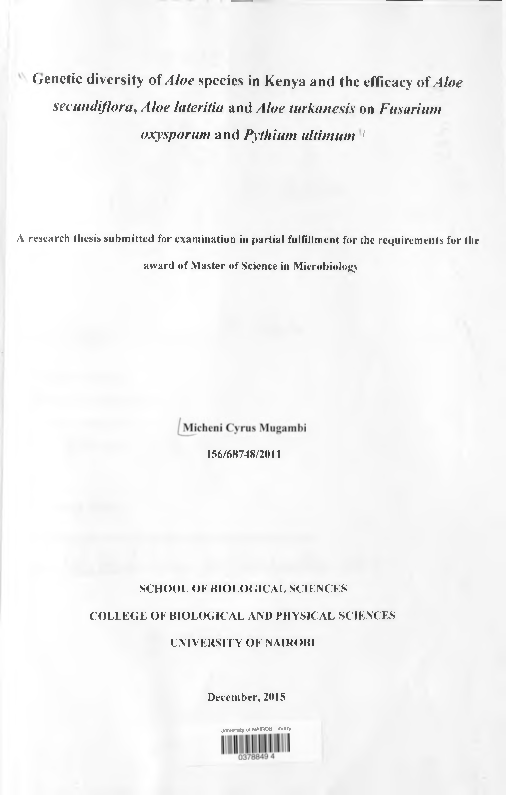 (PDF) Genetic Diversity Of Aloe Species In Kenya And The Efficacy Of ...