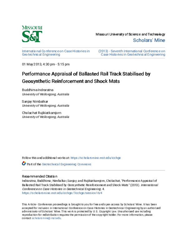 (PDF) Performance appraisal of ballasted rail track stabilised by geosynthetic reinforcement and ...