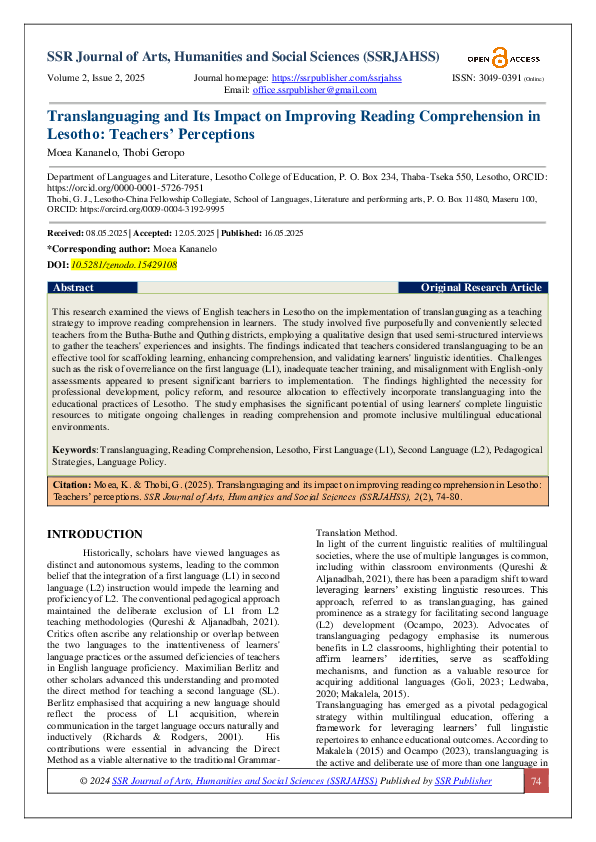 (PDF) Translanguaging and Its Impact on Improving Reading Comprehension ...