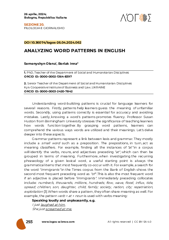 (PDF) Analyzing Word Patterns in English