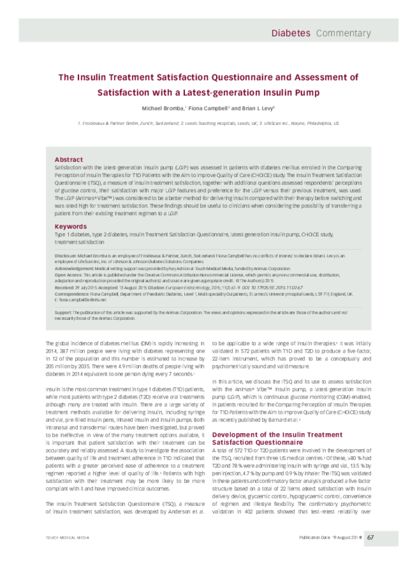 (PDF) The Insulin Treatment Satisfaction Questionnaire and Assessment of Satisfaction with a ...