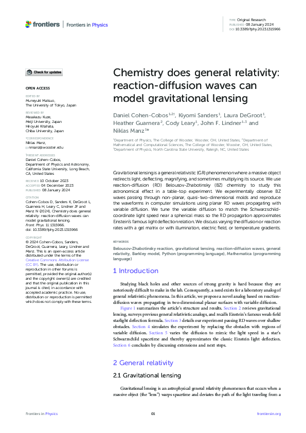 (PDF) Chemistry does general relativity: reaction-diffusion waves can model gravitational lensing