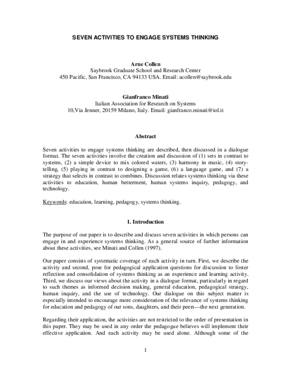 (PDF) Seven Activities to Engage Systems Thinking