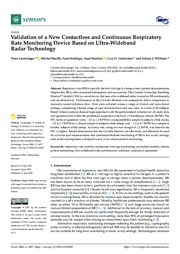 (PDF) Validation of a New Contactless and Continuous Respiratory Rate ...