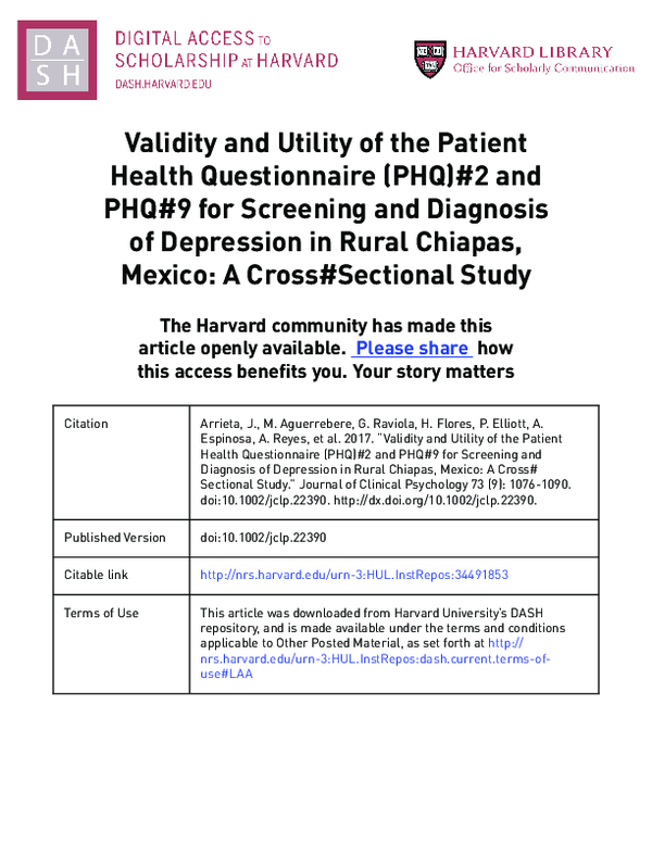 (PDF) Validity and Utility of the Patient Health Questionnaire (PHQ)-2 ...