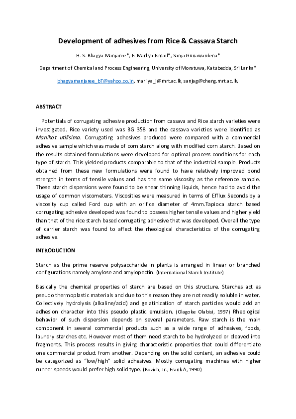 (PDF) Development of adhesives from Rice & Cassava Starch