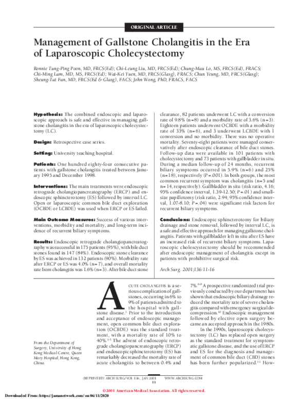 (PDF) Management of Gallstone Cholangitis in the Era of Laparoscopic ...