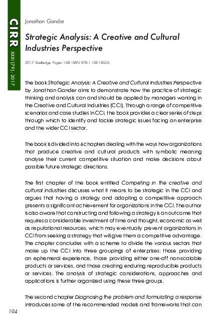 (PDF) Strategic Analysis: A Creative and Cultural Industries Perspective