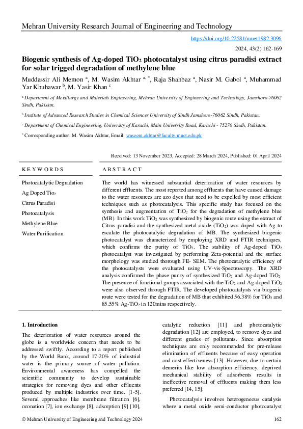 (PDF) Biogenic synthesis of Ag-doped TiO2 photocatalyst using citrus ...