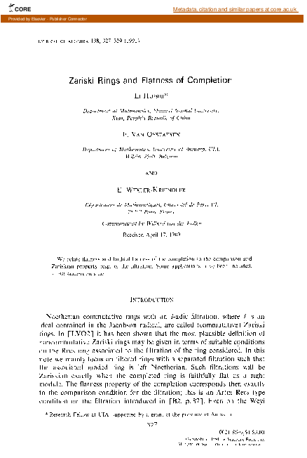 (PDF) Zariski rings and flatness of completion