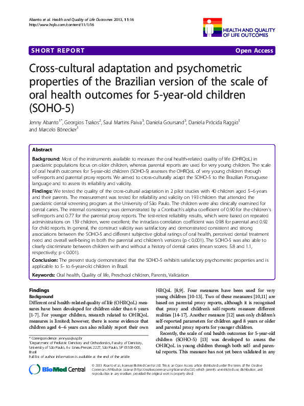 (PDF) Cross-cultural adaptation and psychometric properties of the Brazilian version of the ...