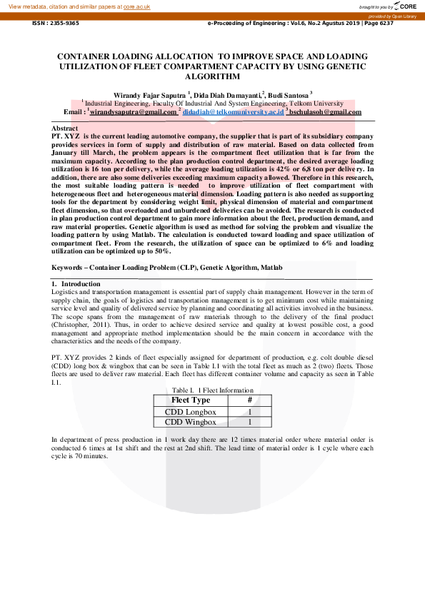 (PDF) Container Loading Allocation To Improve Space And Loading ...