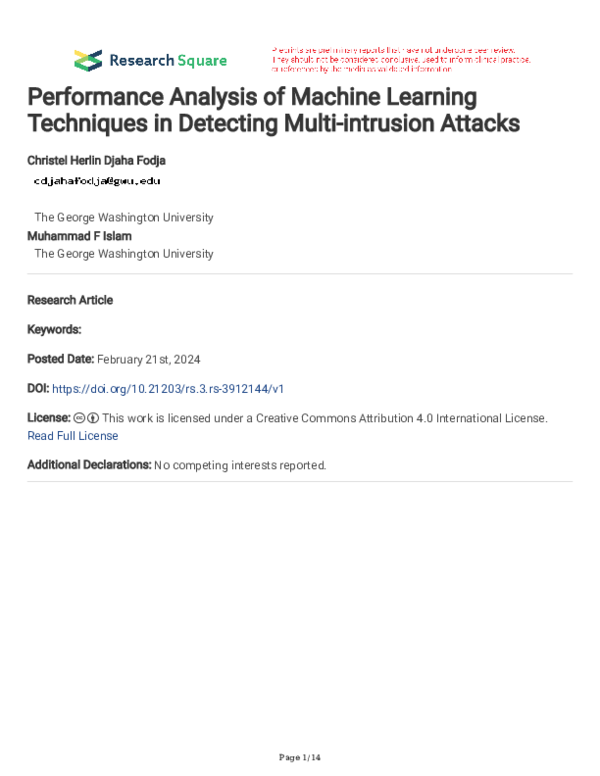 (PDF) Performance Analysis of Machine Learning Techniques in Detecting Multi-intrusion Attacks
