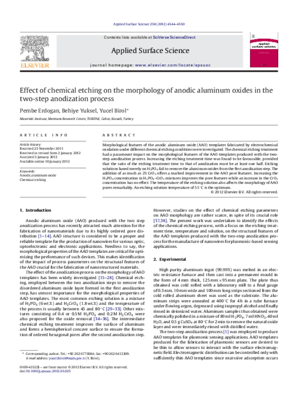 (PDF) Effect of chemical etching on the morphology of anodic aluminum ...
